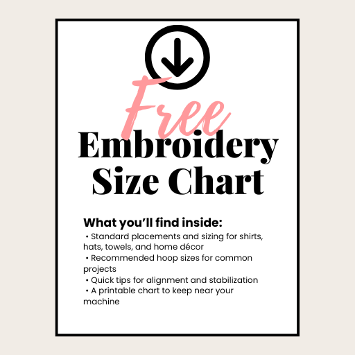 Free Embroidery Size Chart